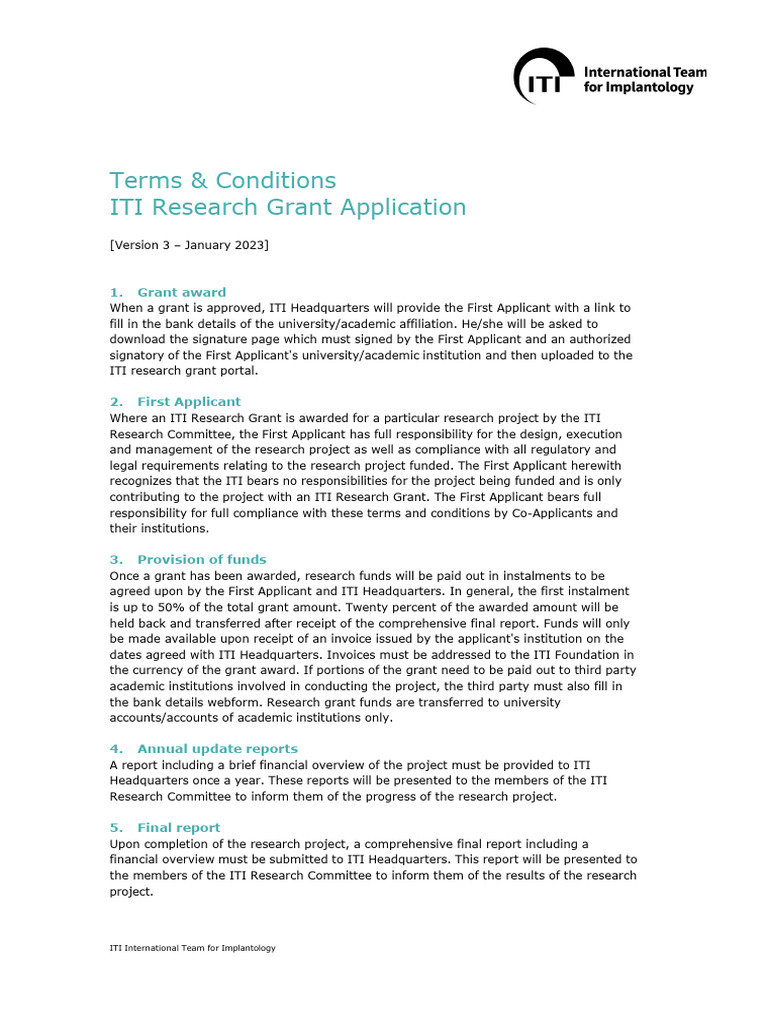 ITI Research Grant Terms & Conditions | PDF | Patent | Intellectual ...