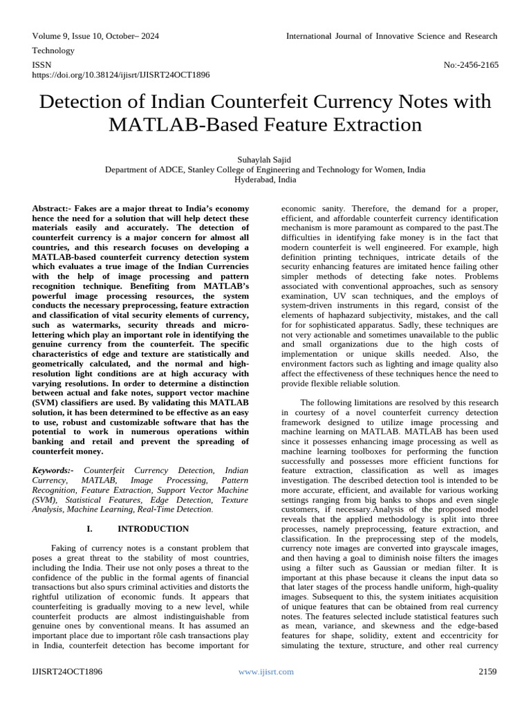 Detection of Indian Counterfeit Currency Notes With MATLAB-Based ...