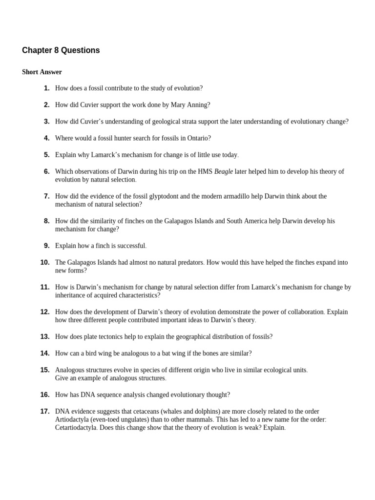 Bio 11 Chapter 8 Questions | PDF | Evolution | Charles Darwin
