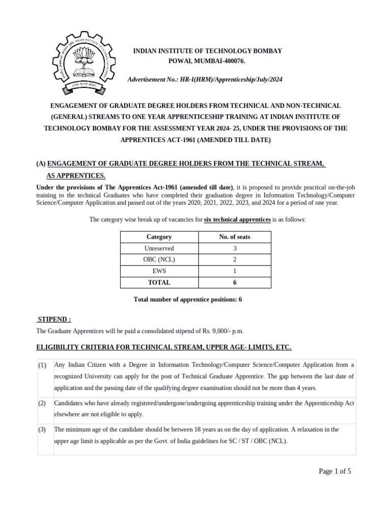 Engagement of Graduate Degree Holders From Technical and Non Technical Streams As Apprentices ...