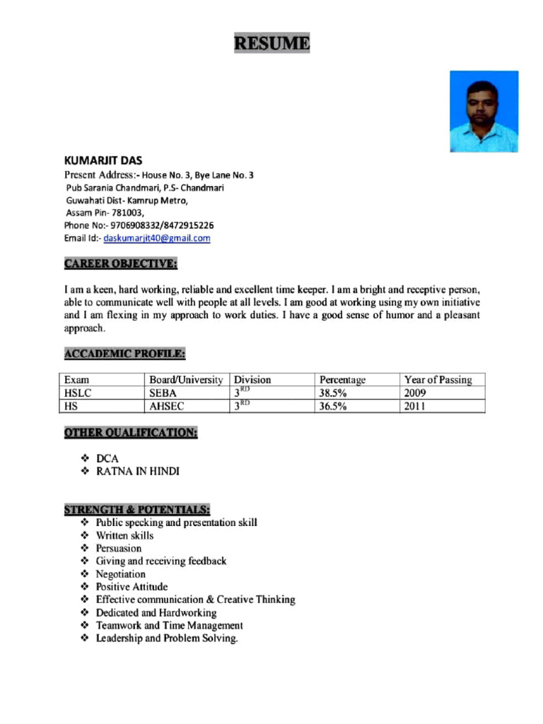 Kumarjit Das Resume | PDF | Career & Growth | Self-Improvement