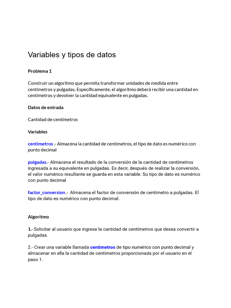 Algoritmos y Tipos de Datos | PDF | Algoritmos | Pulgada