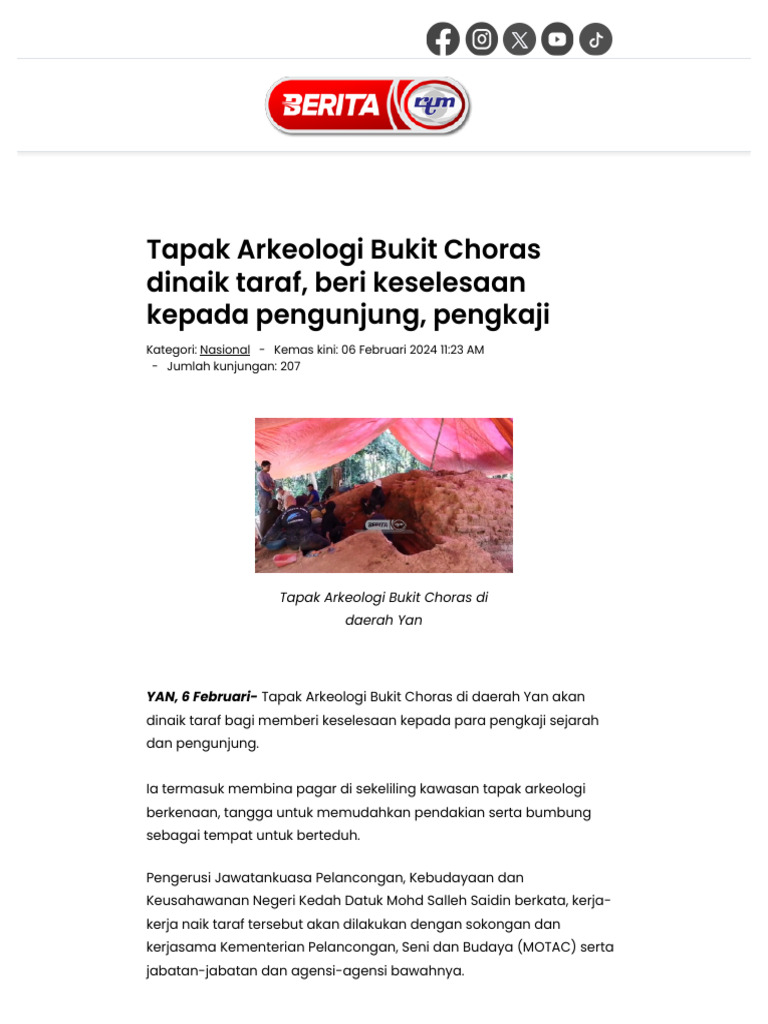 Tapak Arkeologi Bukit Choras Dinaik Taraf, Beri Keselesaan Kepada ...