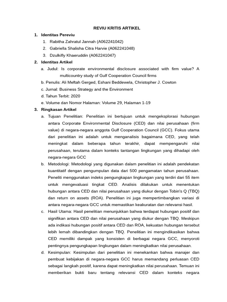 Draft Reviu Kritis Artikel Pertemuan 12 | PDF | Bisnis