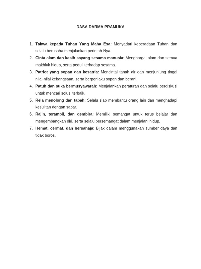 Dasa Darma Pramuka | PDF | Griya & Taman