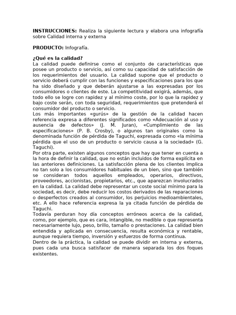 Infografía sobre Calidad Interna y Externa | PDF | Calidad (comercial ...