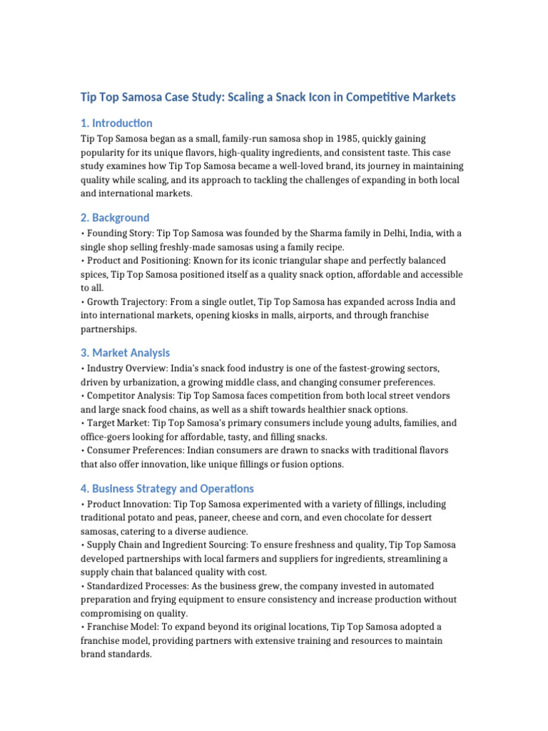 Tip Top Samosa Case Study | PDF | Brand | Supply Chain