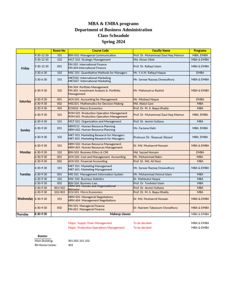 MBA and EMBA - Class Schedule - Spring 2024 | PDF | Master Of Business ...