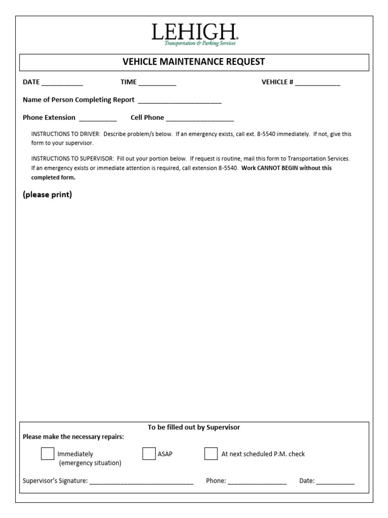 Vehicle Maintenance Request | PDF Vehicle Maintenance Request | PDF