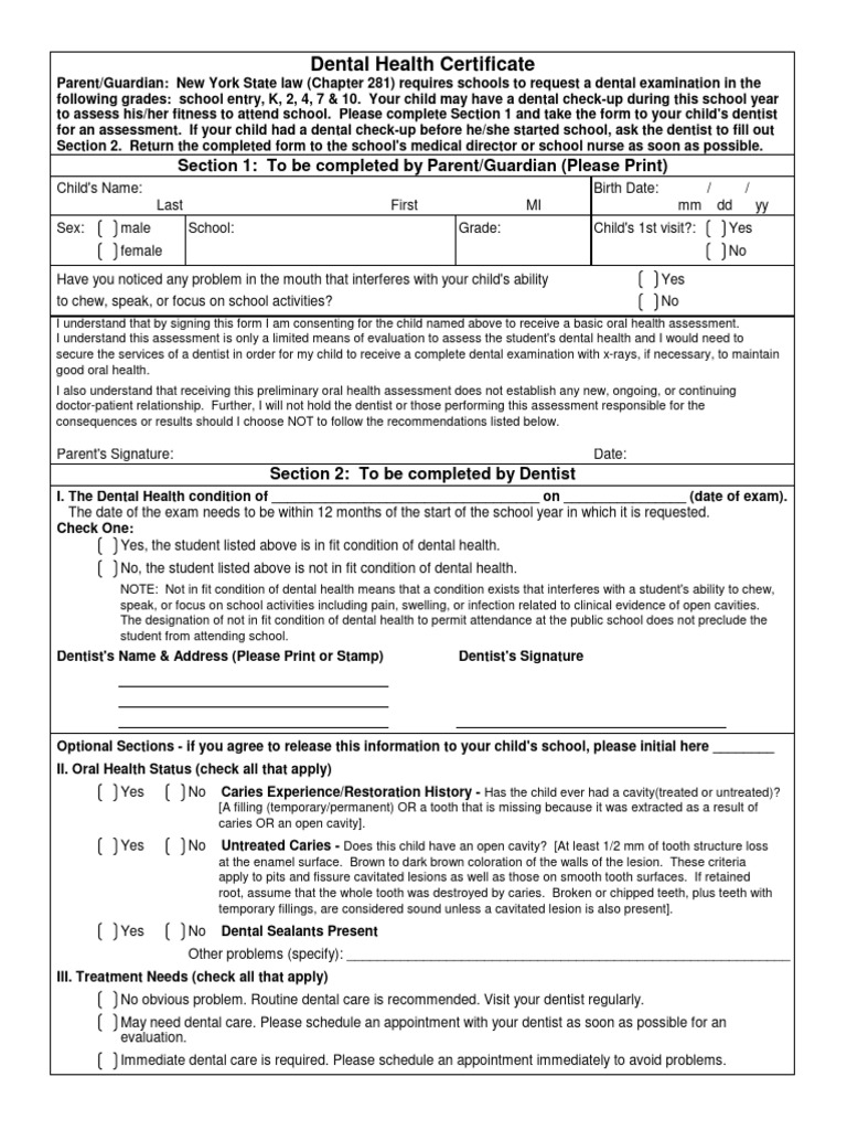 Dental Health Certificate Form | PDF | Dentistry | Mouth