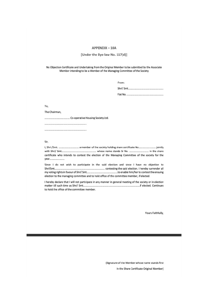 NoC and Undertaking Format For Society Election | PDF