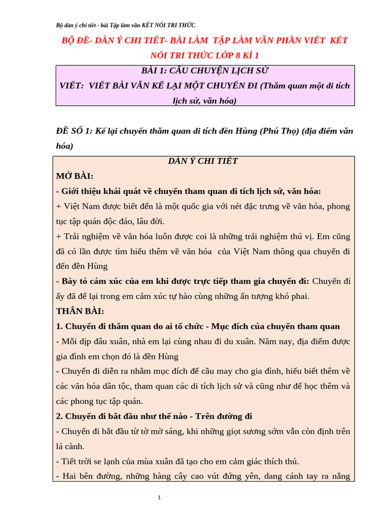 B Dàn Ý - Bài Văn KNTT 8 | PDF