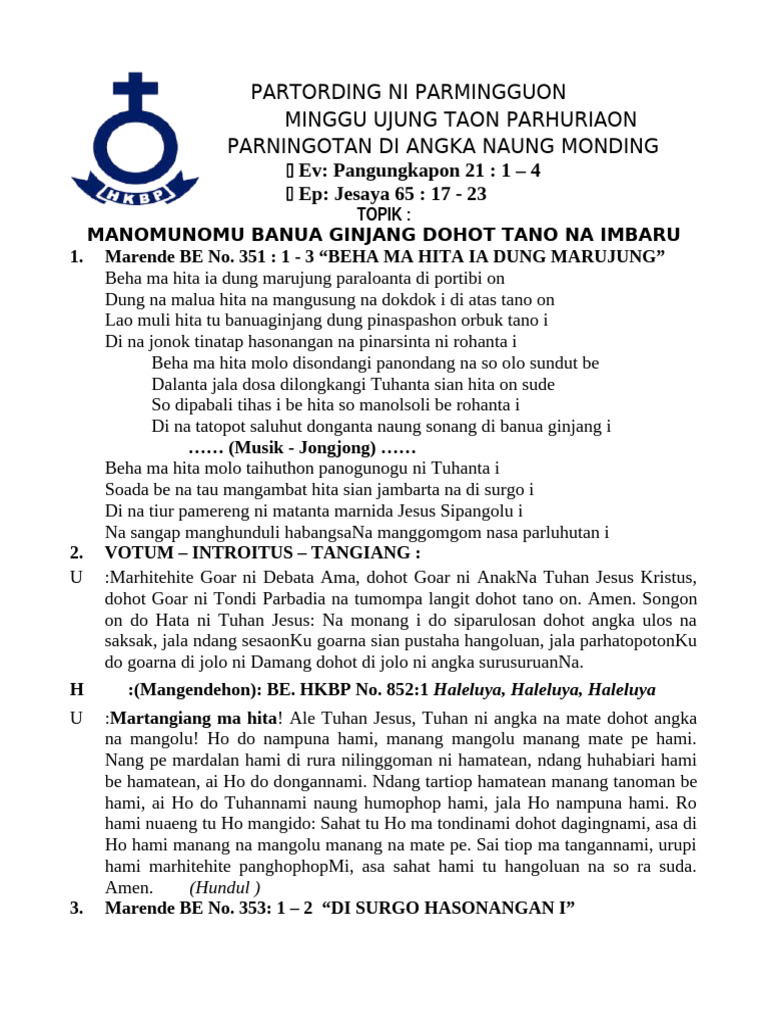 Bhs Batak, Minggu 26 Nov 2023 (Parn Na Monding-Agenda Revisi) | PDF