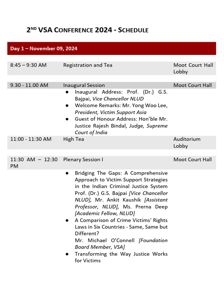 2nd VSA Conference 2024 - Schedule | PDF | Crimes | Crime & Violence
