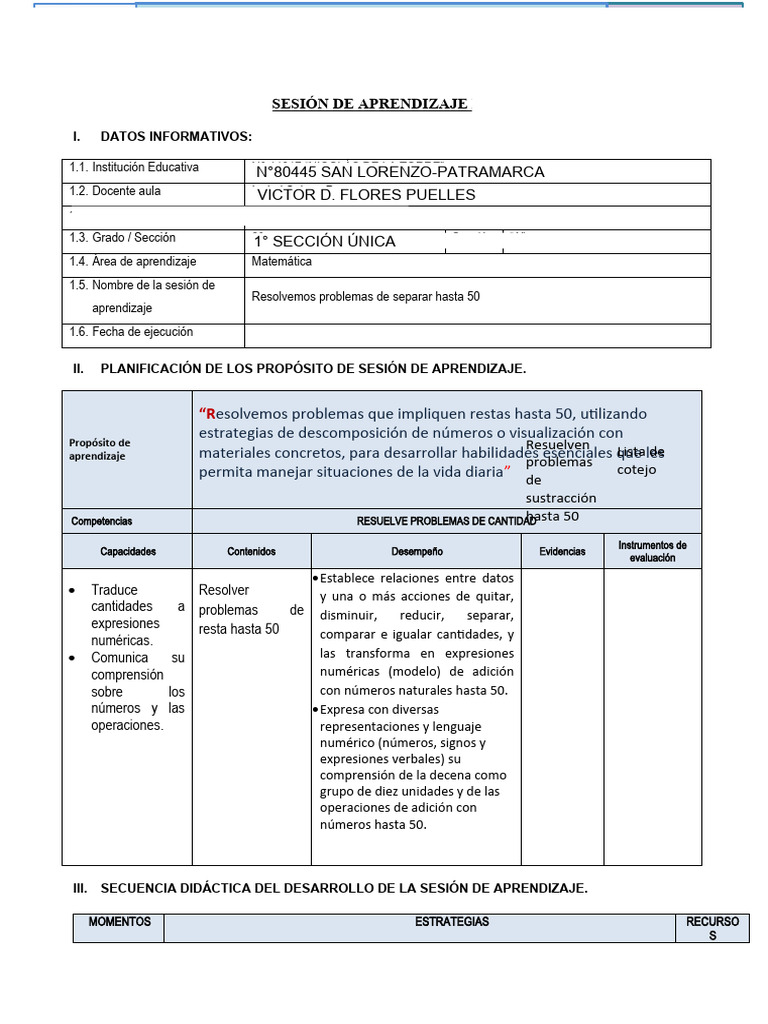 Sesion de Aprendizaje Matematicas Resolvemos Problemas de Separar Hasta ...
