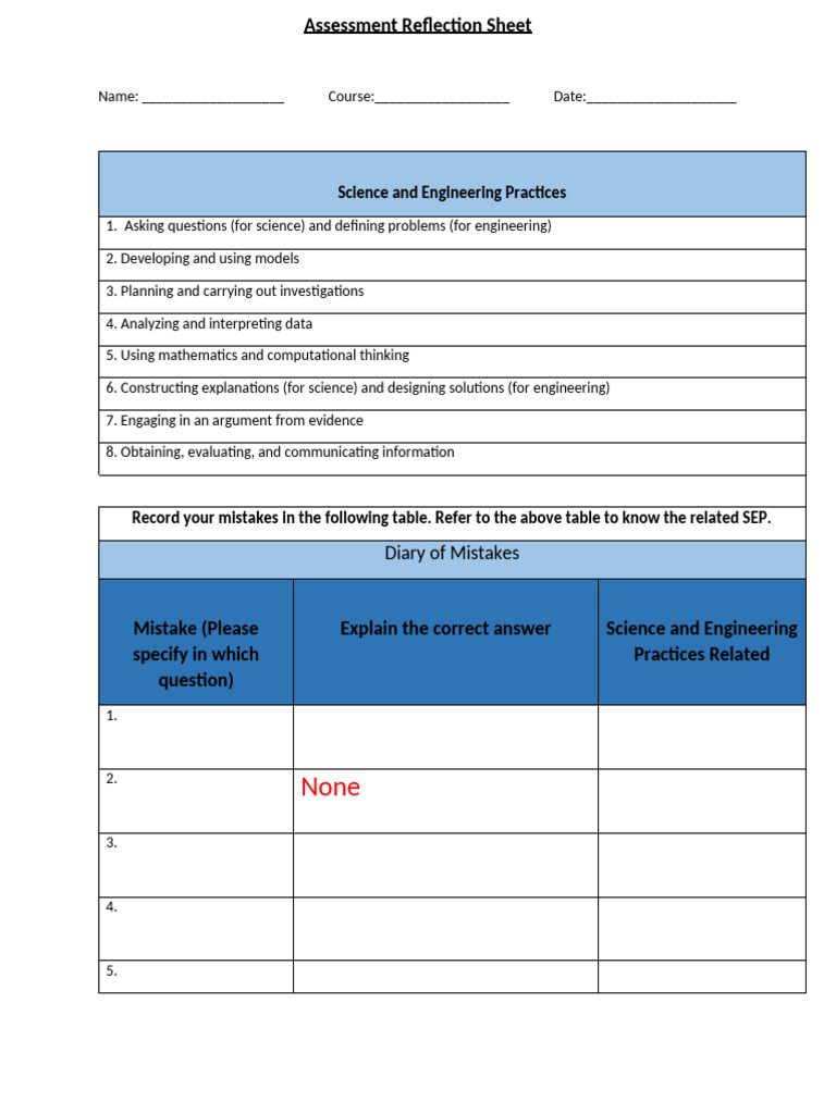 Test 1 Reflection Sheet | PDF | Science | Engineering