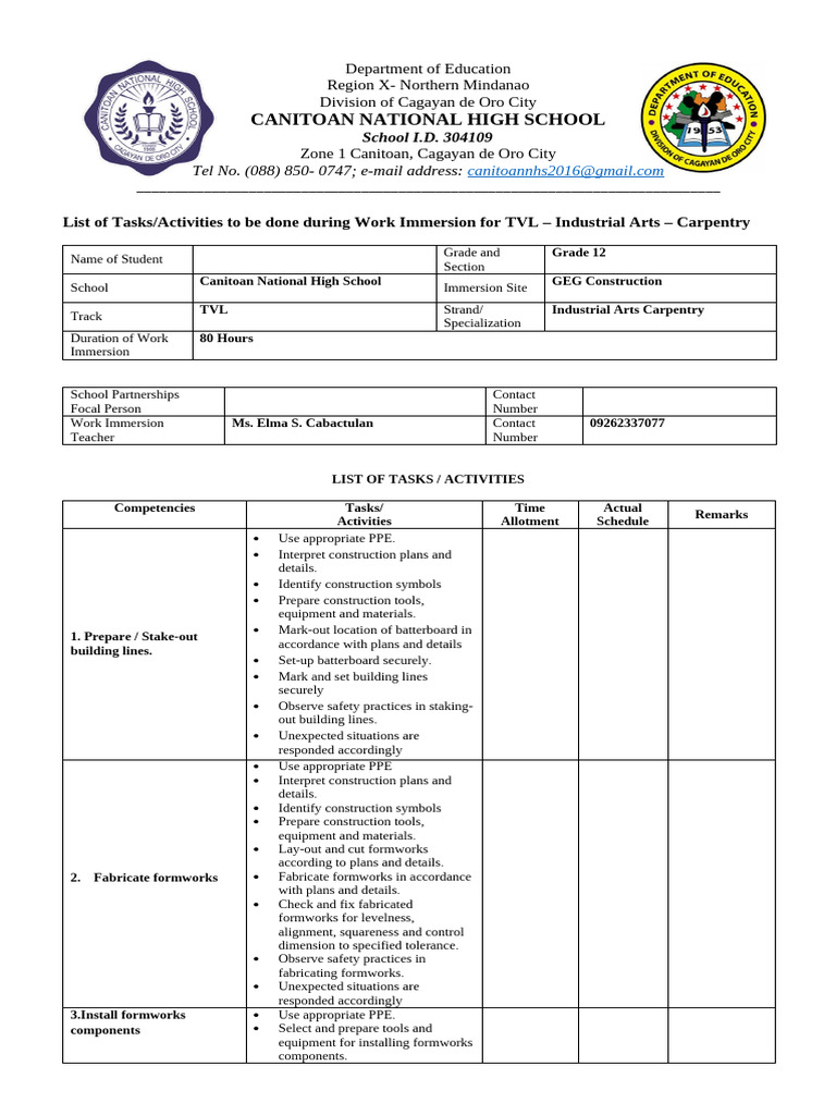 List of Competencies CARPENTRY | PDF | Scaffolding | Structural Engineering