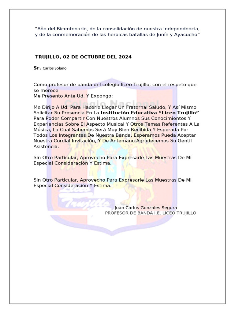 Invitacion Sr Carlos Solano | PDF