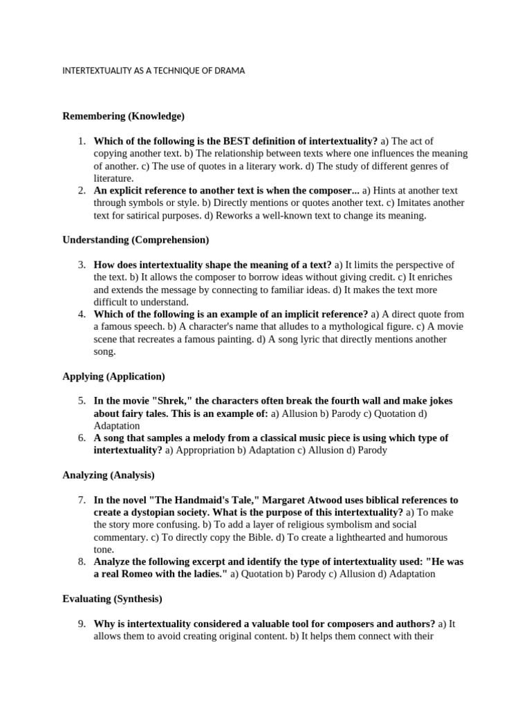 Intertextuality As A Technique of Drama | PDF | Intertextuality | Parody