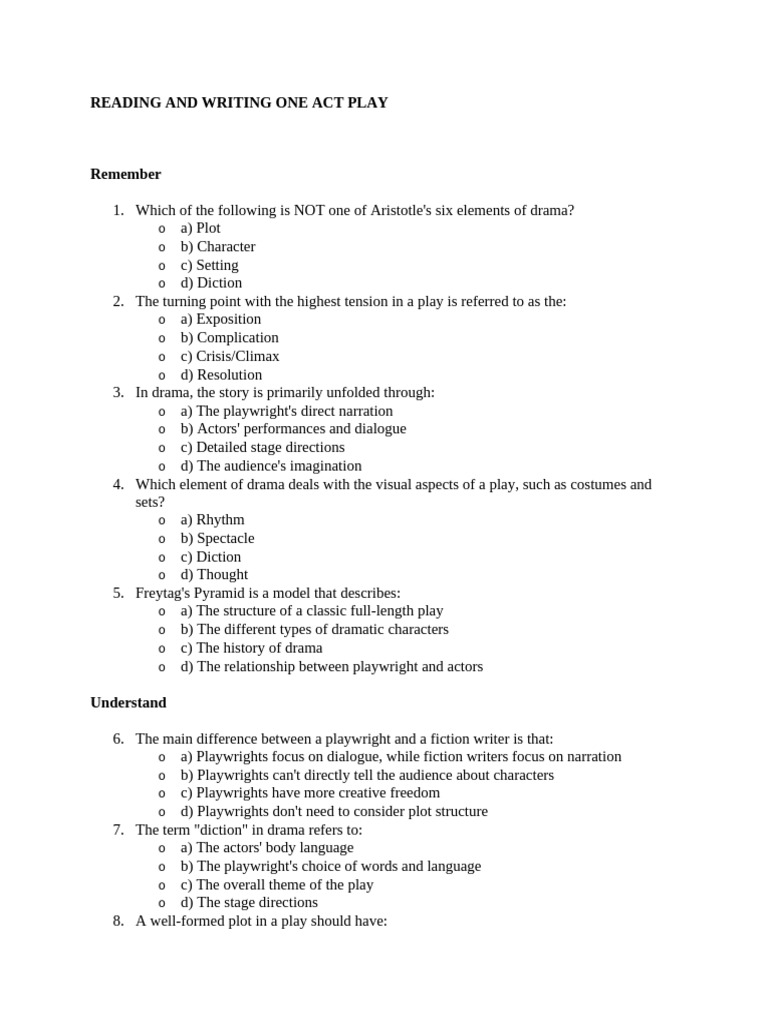 Reading and Writing One Act Play | PDF | Plot (Narrative) | Playwright