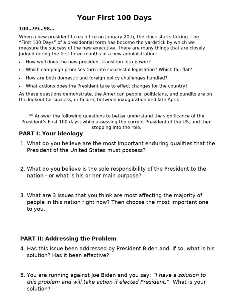 Your First 100 Days | PDF | Presidents Of The United States | American ...
