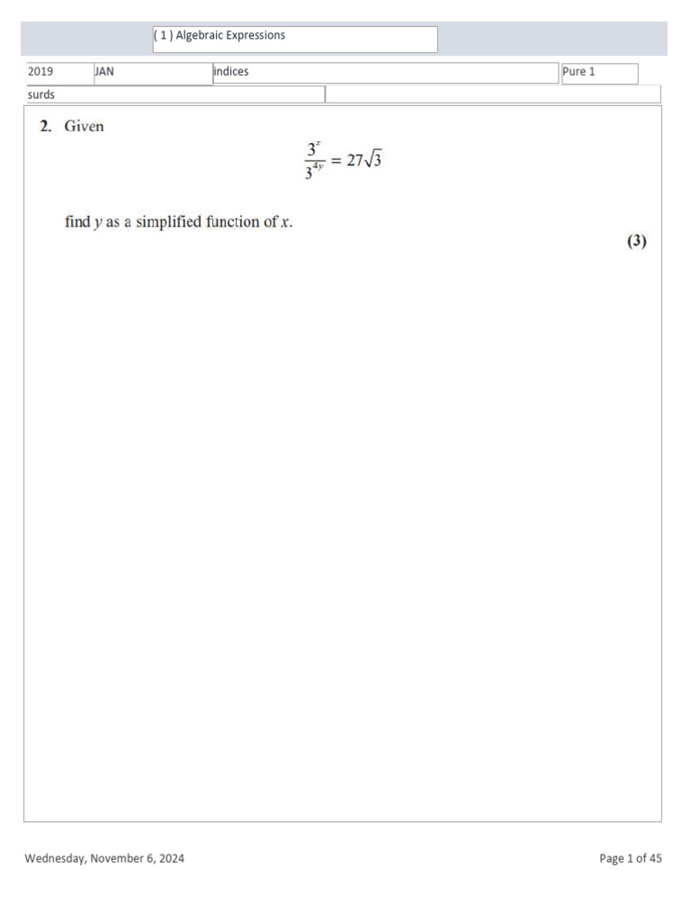 Chapter 1 Pure Mathematics 1 As Edexcel QP | PDF | Mathematics | Algebra