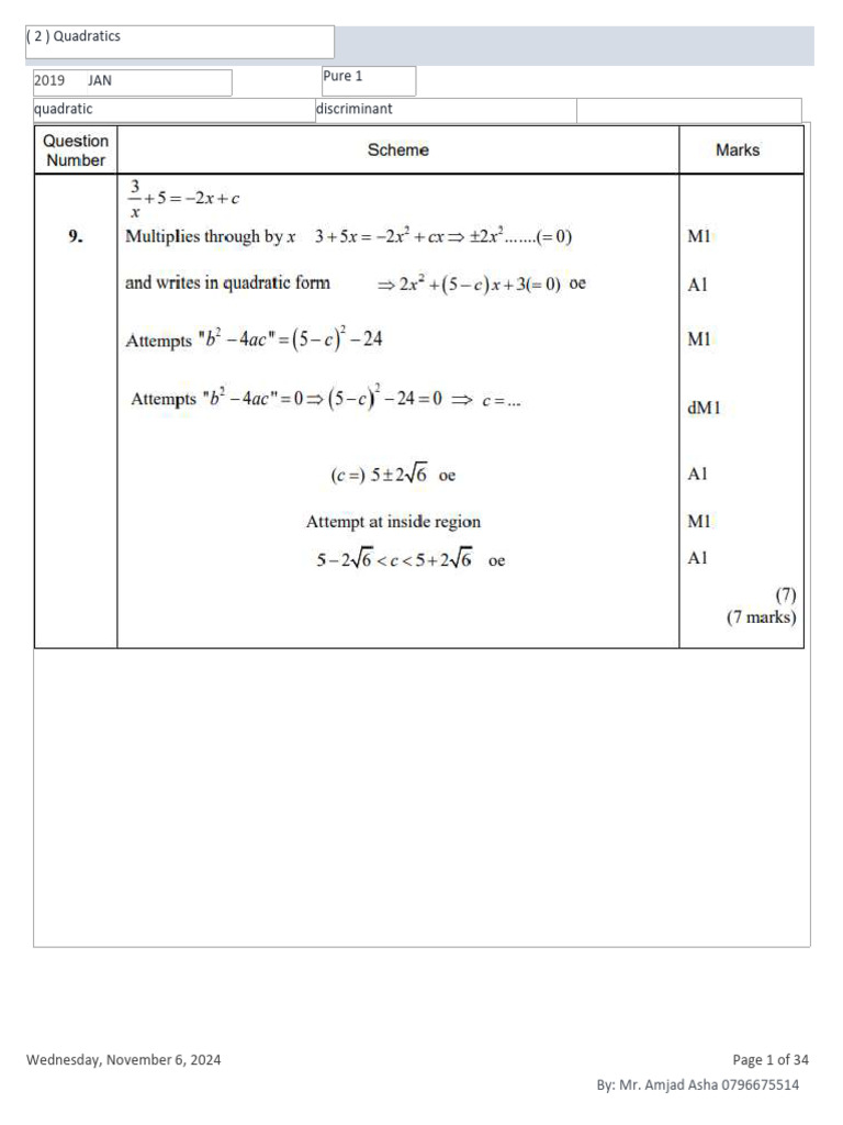 Chapter 2 Pure Mathematics 1 As Edexcel Ms | PDF | Quadratic Equation ...