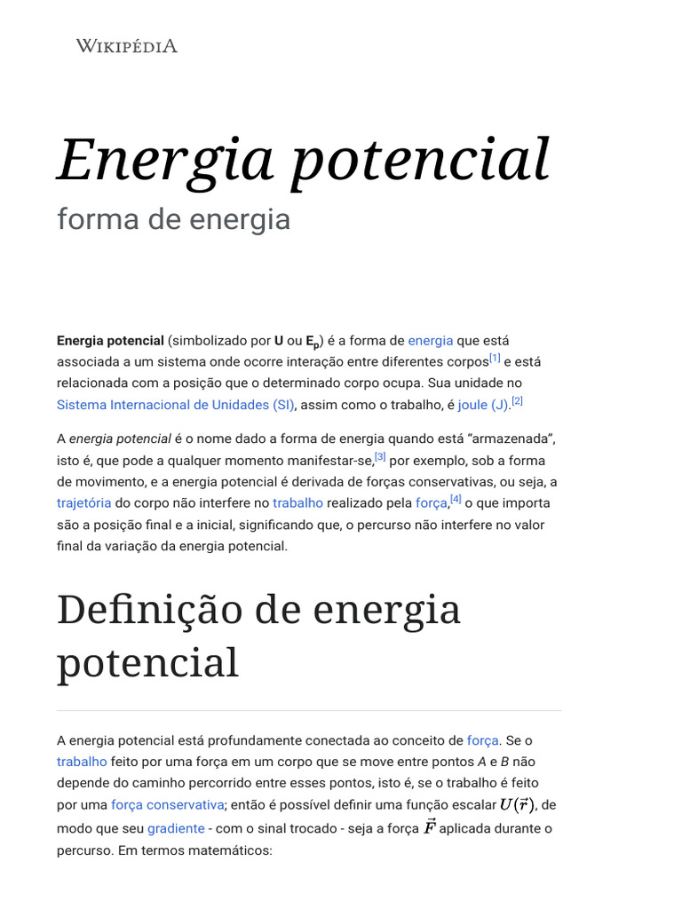 Energia Potencial - Wikipédia, A Enciclopédia Livre | PDF | Energia ...