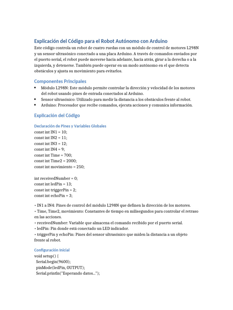 Explicacion Codigo Robot Autonomo Arduino | PDF | Arduino | Sensor