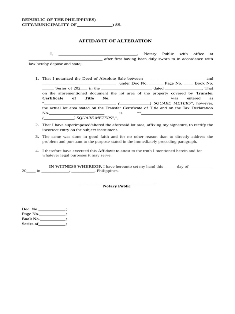 Affidavit of Alteration - Blank | PDF