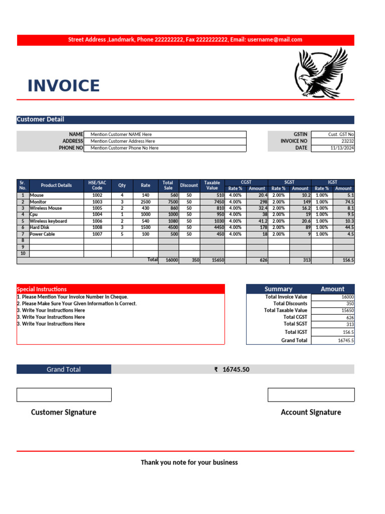 GST Invoice Template for Electronics | PDF | Microcomputers | Office ...