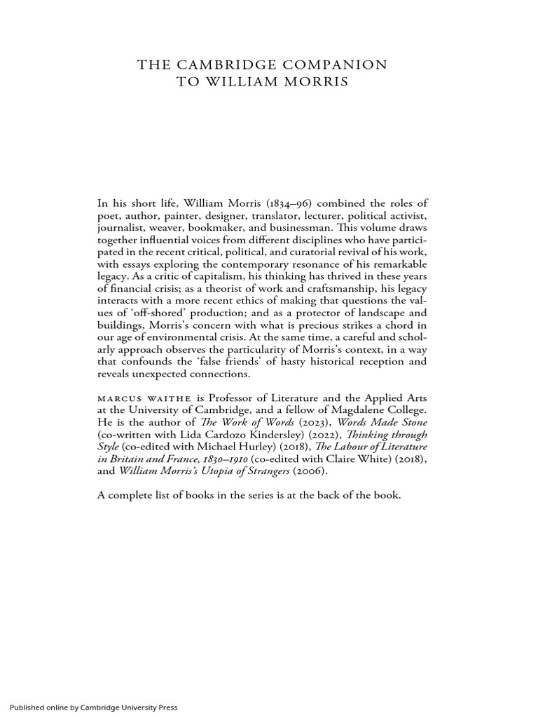 Cambridge Companion To William Morris | PDF