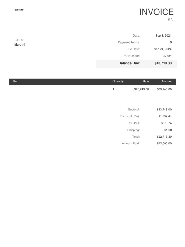 Invoice #3 for Maruthi - $10,718.30 | PDF