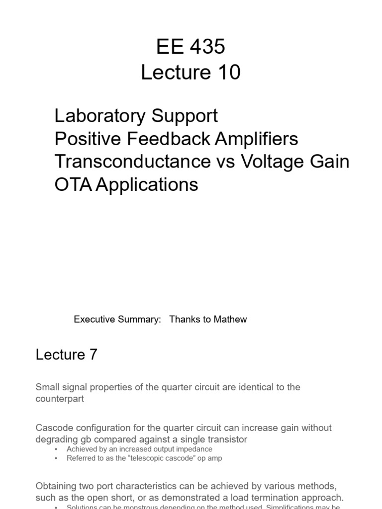 EE 435 Lect 10 Spring 2023 | PDF | Amplifier | Operational Amplifier