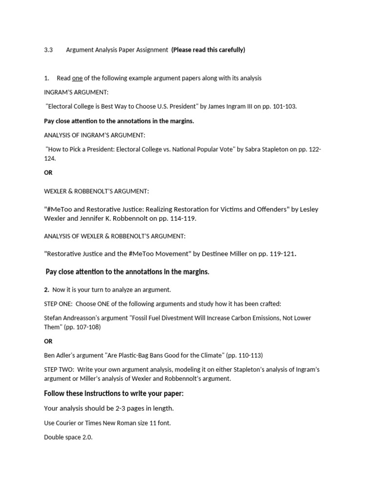 3.3 Argument Analysis Paper Assignment | PDF | Proofreading