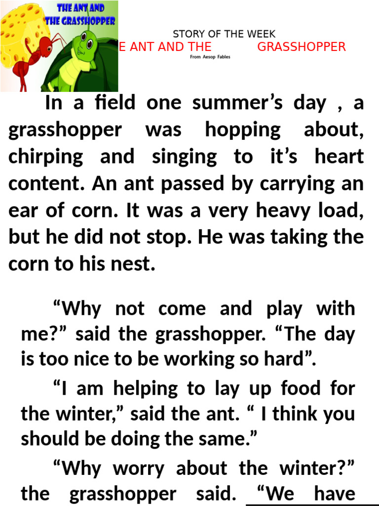 Ant vs. Grasshopper: Aesop's Fable | PDF | Cooking, Food & Wine | Home ...