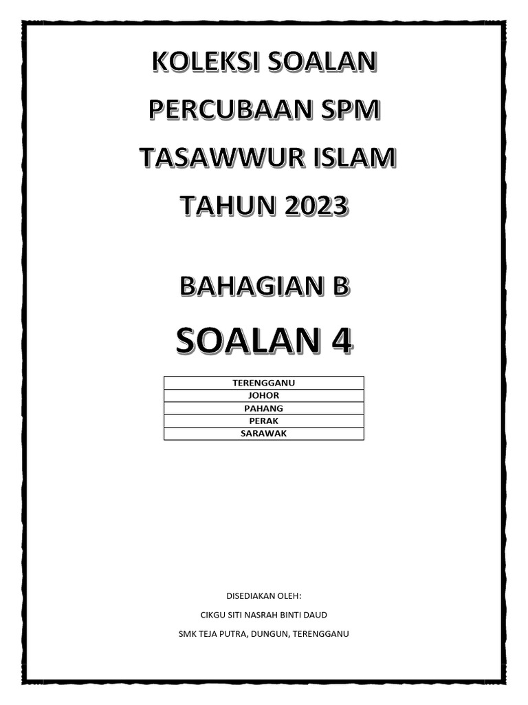 Koleksi Soalan Percubaan SPM TSW Islam 2023 (Soalan 4) | PDF