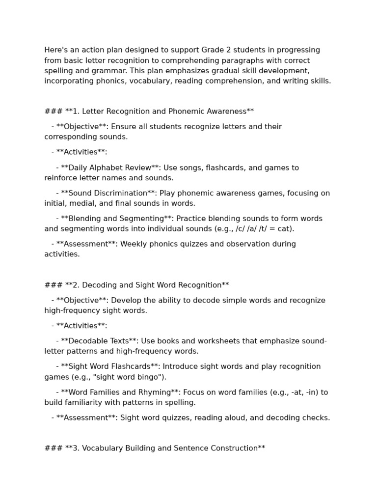 Action Plan in Grade 2 Reading Progress From Letter Recognition To ...