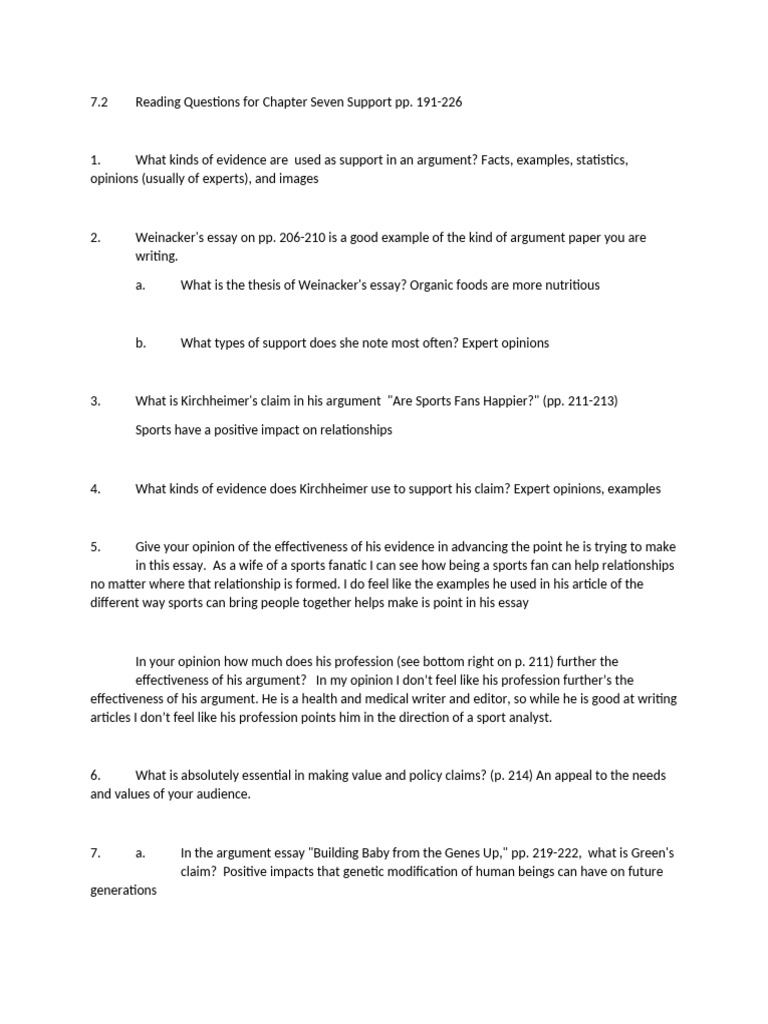 7.2 Reading Questions For Chapter Seven-1 | PDF | Essays
