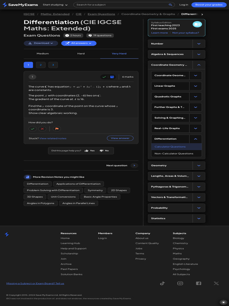Differentiation CIE IGCSE Maths Extended Exam Questions 2025 | PDF ...