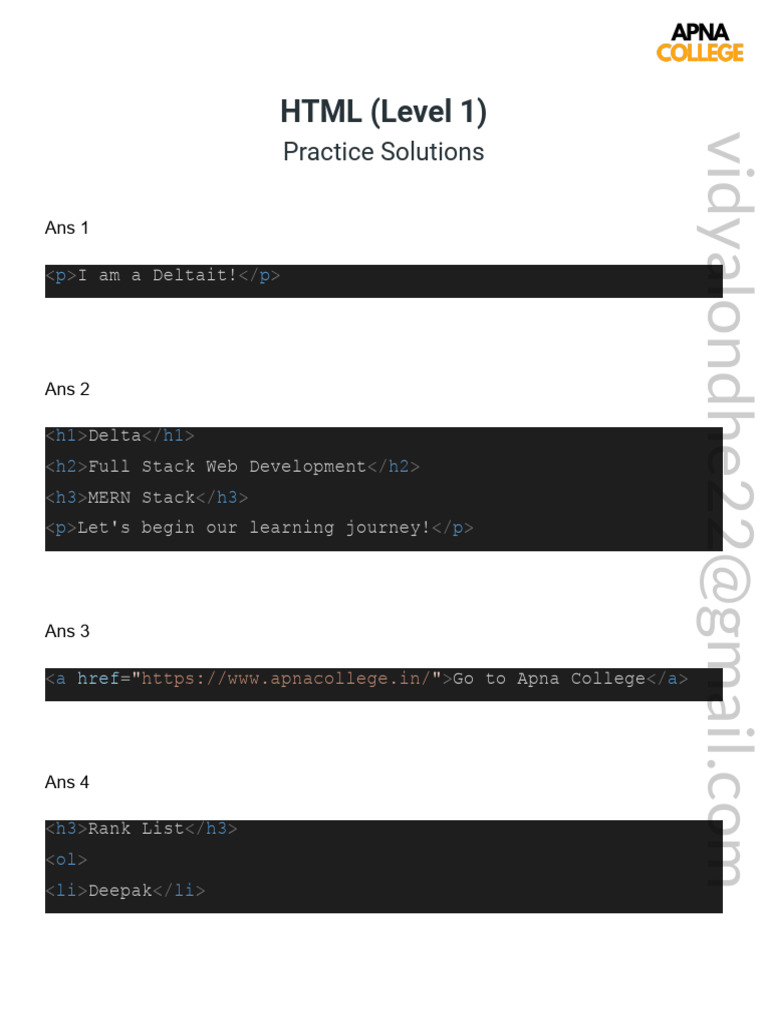 HTML (Level 1) - Assignment (Solutions) | PDF | Computers