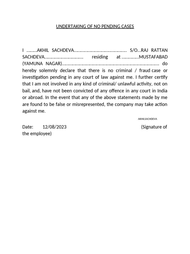 Undertaking of No Pending Case | PDF | Law