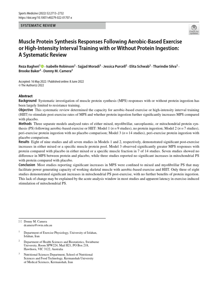 2022 Reza Bagheri - Muscle Protein Synthesis Responses Following Aerob ...