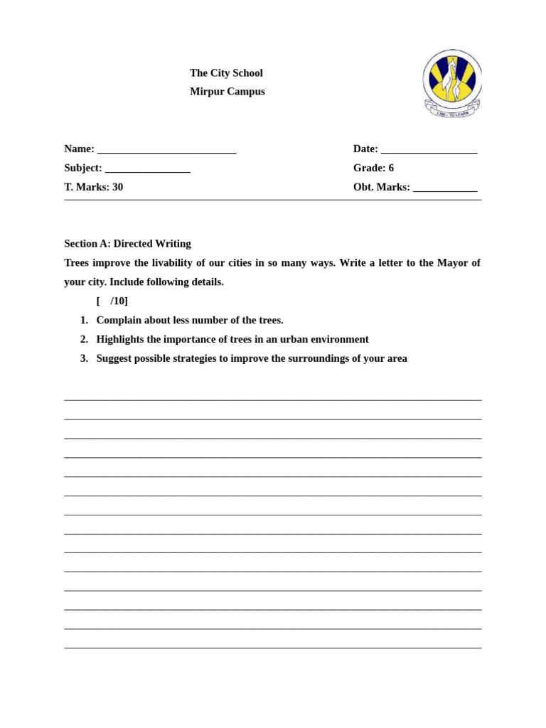 Grade 6 Writing and Comprehension Tasks | PDF | Self-Improvement