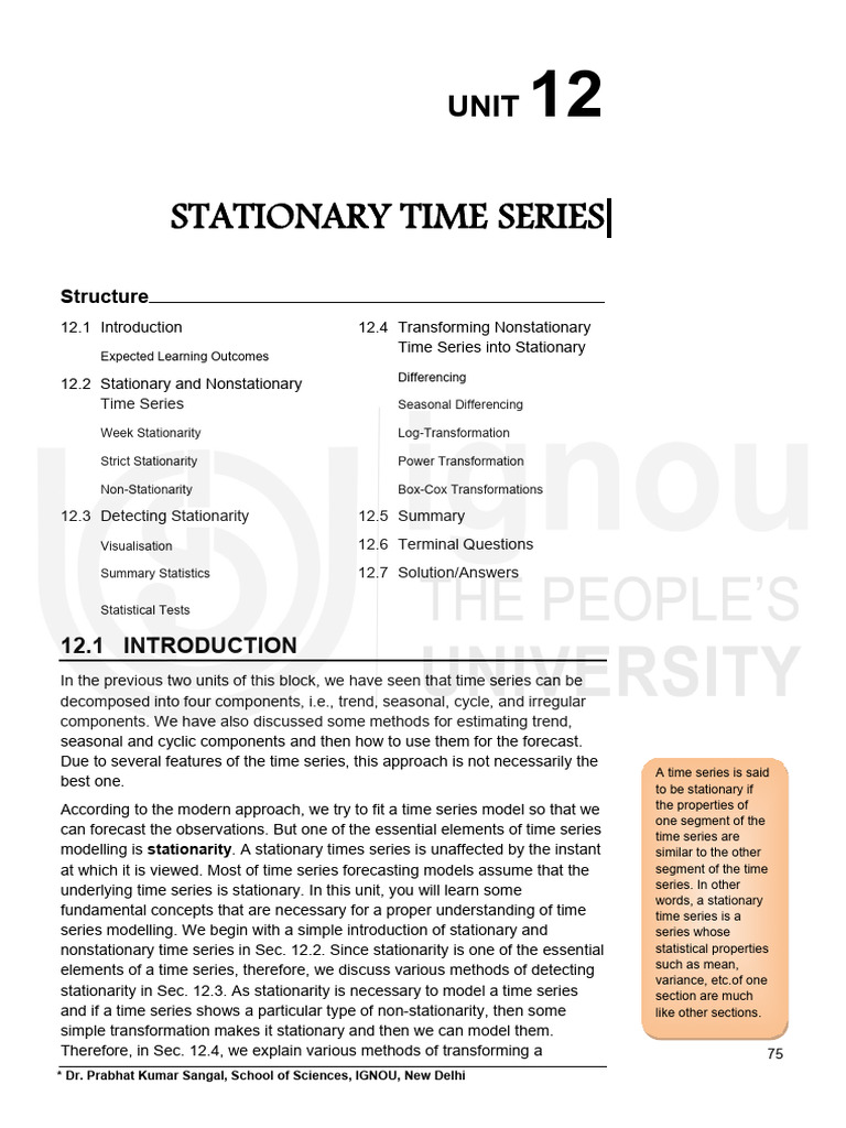 Unit-12 Stationary Time Series | PDF | Stationary Process | Time Series