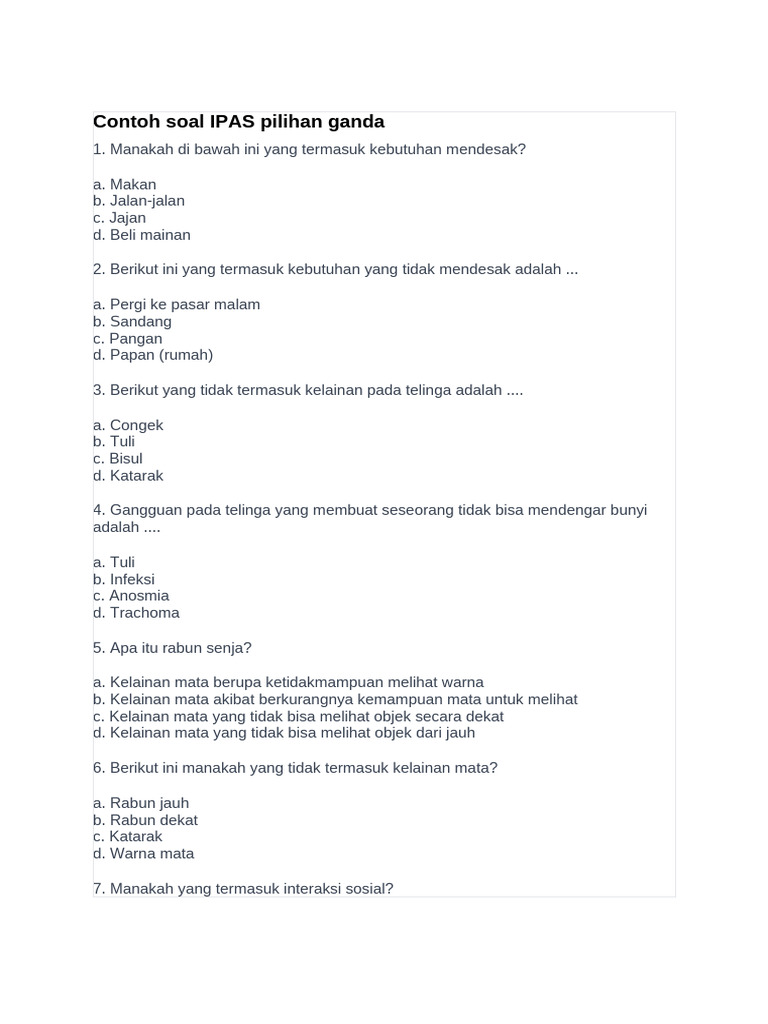 Contoh Soal IPAS Pilihan Ganda | PDF