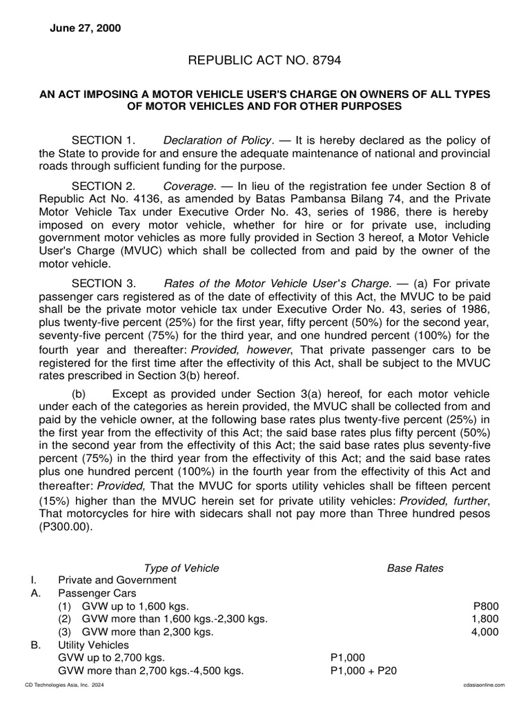 Republic Act No. 8794 | PDF | Road | Transport