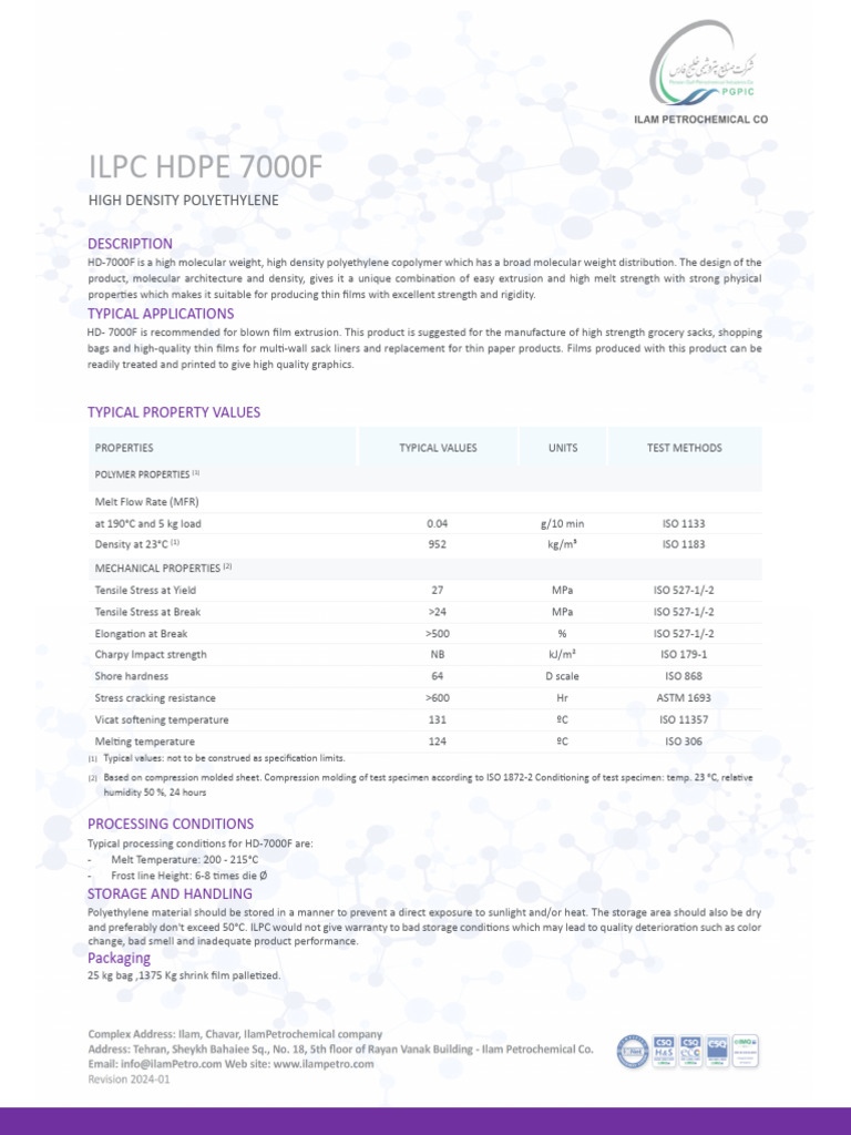 HDPE 7000F Datasheet Overview | PDF | Polyethylene | Applied And ...