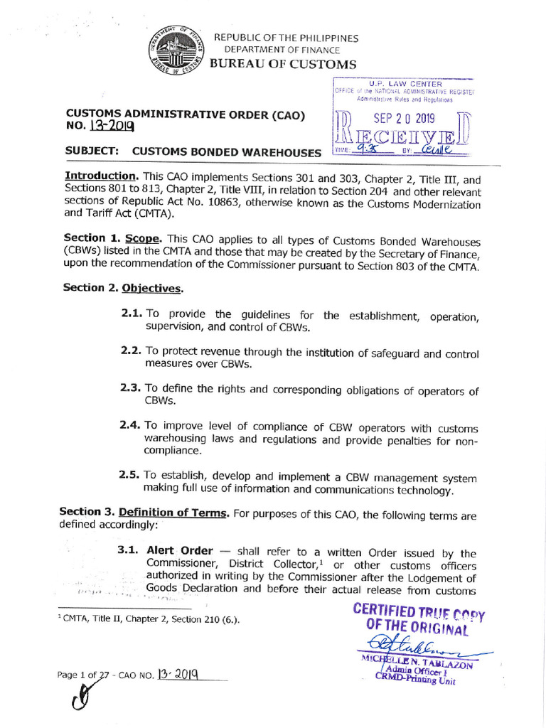 Cao-13-2019-Customs - Bonded - Warehouses (OCR) | PDF | Customs | Warehouse