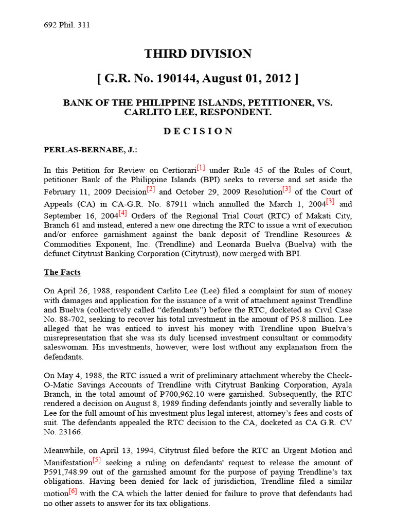 BPI | PDF | Garnishment | Certiorari